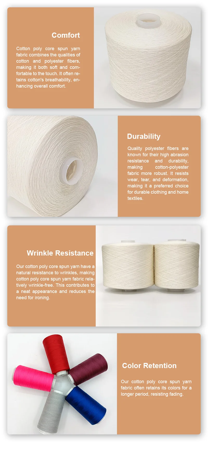 Cotton Poly Core Spun Yarn Oeko-Tex100 Delivery Fast Recycled Cotton ...