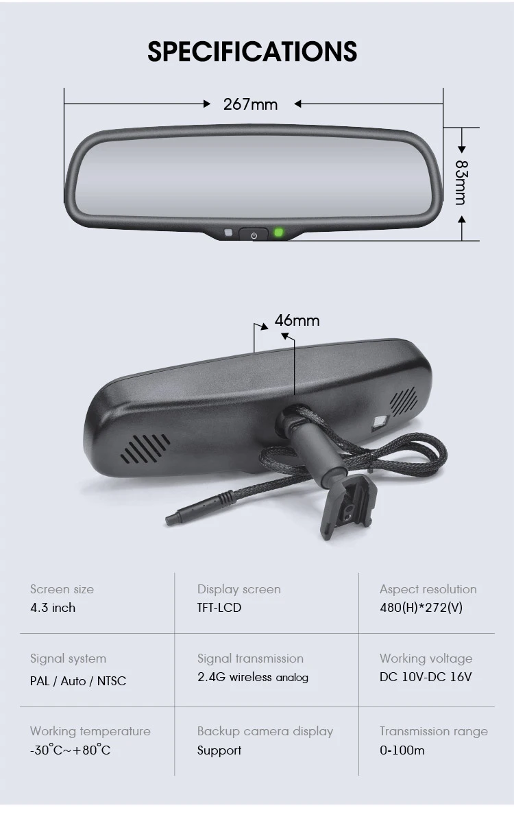 Easy Installation Wireless Analog Transfer Cvbs Camera Kit 4.3inch Car ...