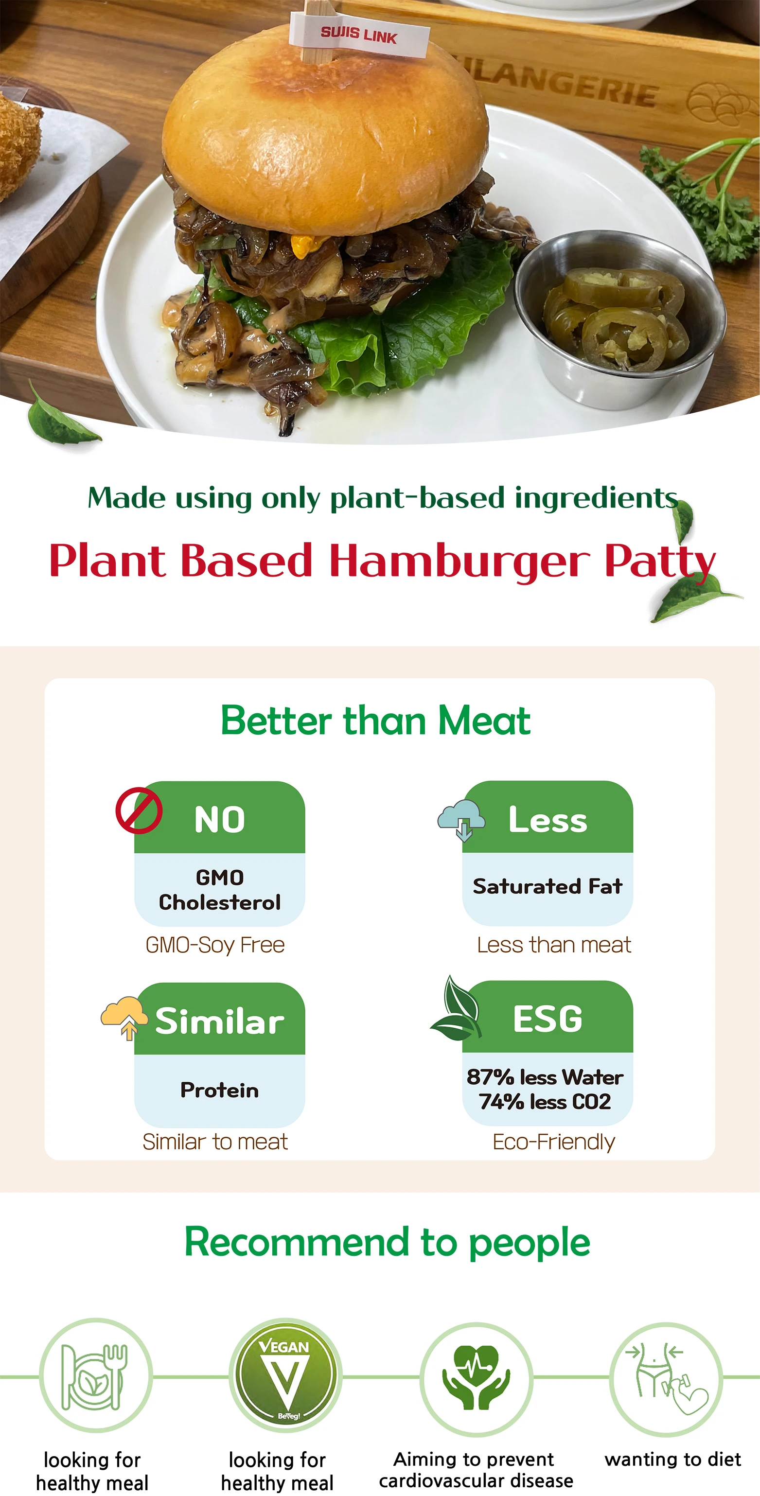 High-Protein Savory Vegan Grill Meat Plant-Based Hamburger Patty with ...