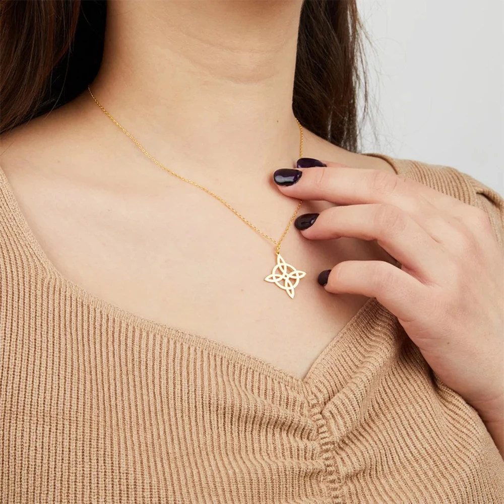 Witch Knot Necklace Stainless Steel Jewelry Gold Plated Sacred Geometry ...