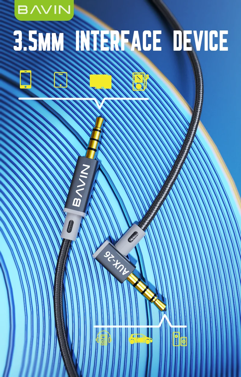 Top Stereo 3.5mm Bavin Aux26 Jack Nylon Cable Aux Cable Elbow Type ...