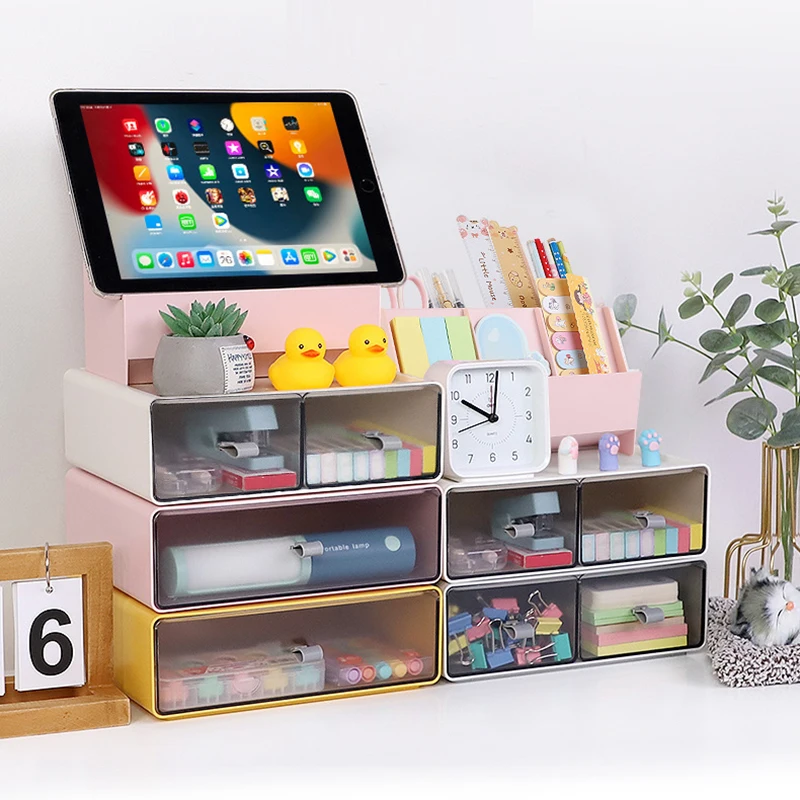 Diy Stackable Transparent Plastic Storage Drawers Desktop Stationery ...