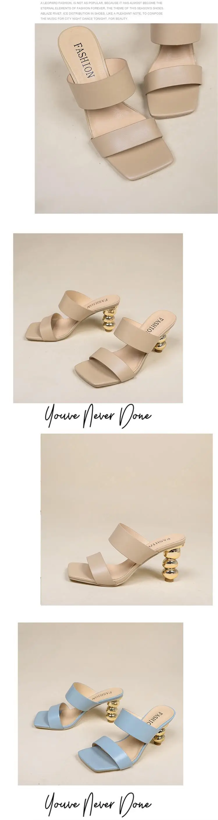 2024 Summer New Fashion Soft Square Toe Heel-less Sandals Solid Color ...