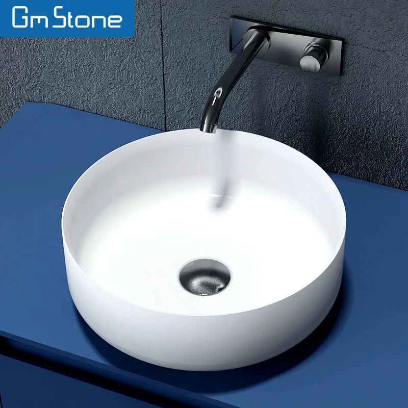 Solid Surface Ceramic Hand Wash Basin Sink Bathroom Wash Basin Round ...