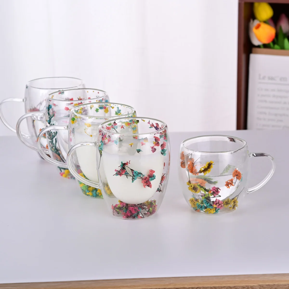 250ml 350ml Handmade High Borosilicate Dry Flower Double Wall Glass Mug ...