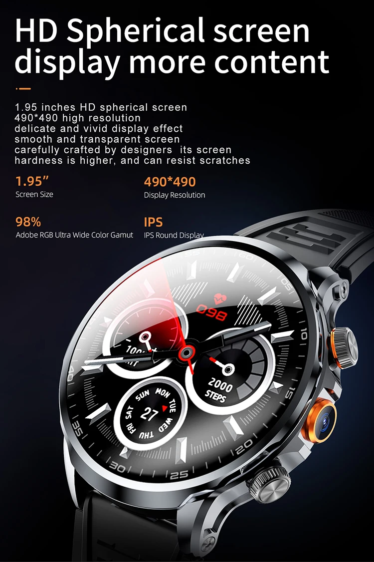 4G SIM Card Smart Watch H18 with Camera 2GB+32GB Memory Health Heart ...