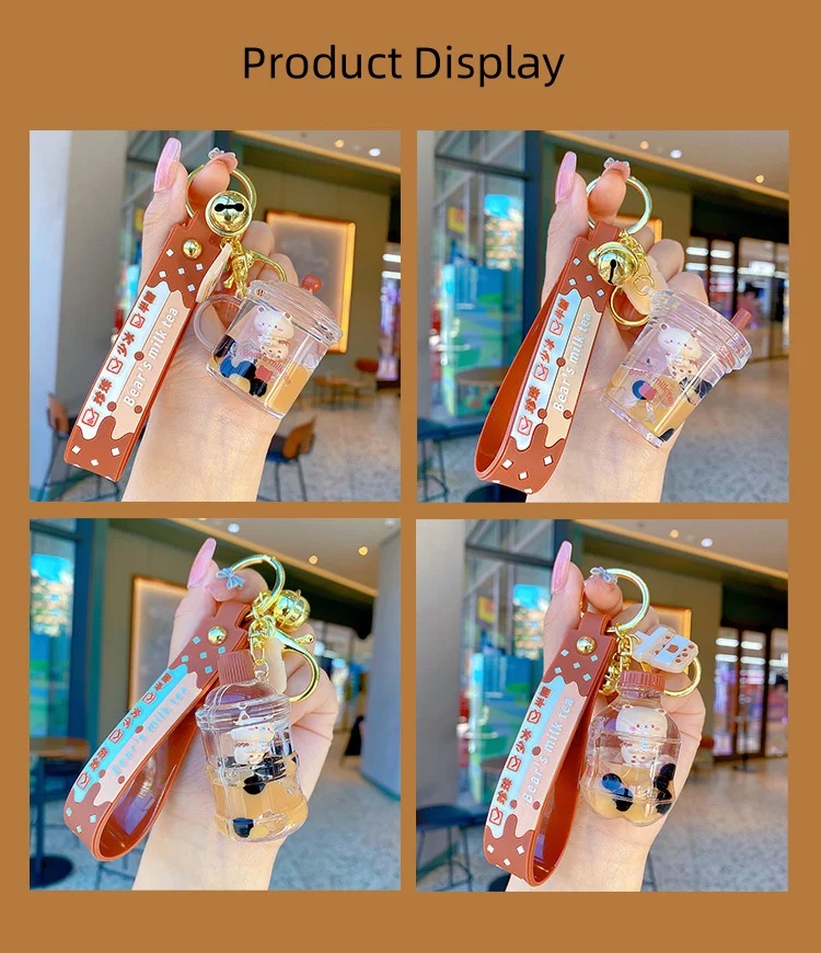 Cute Little Bear Bubble Quicksand Milk Tea Cup Keychain