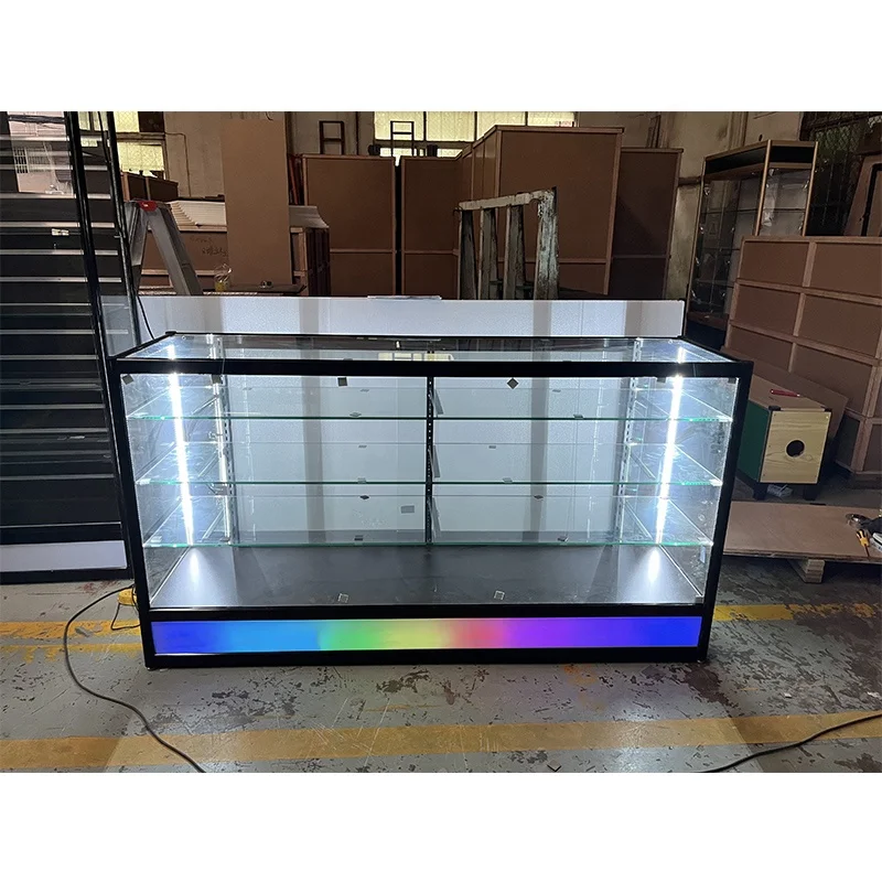 6ft Full Vision Glass Display Case With Color Light Base - Buy Lighted Glass Display Show Case ...