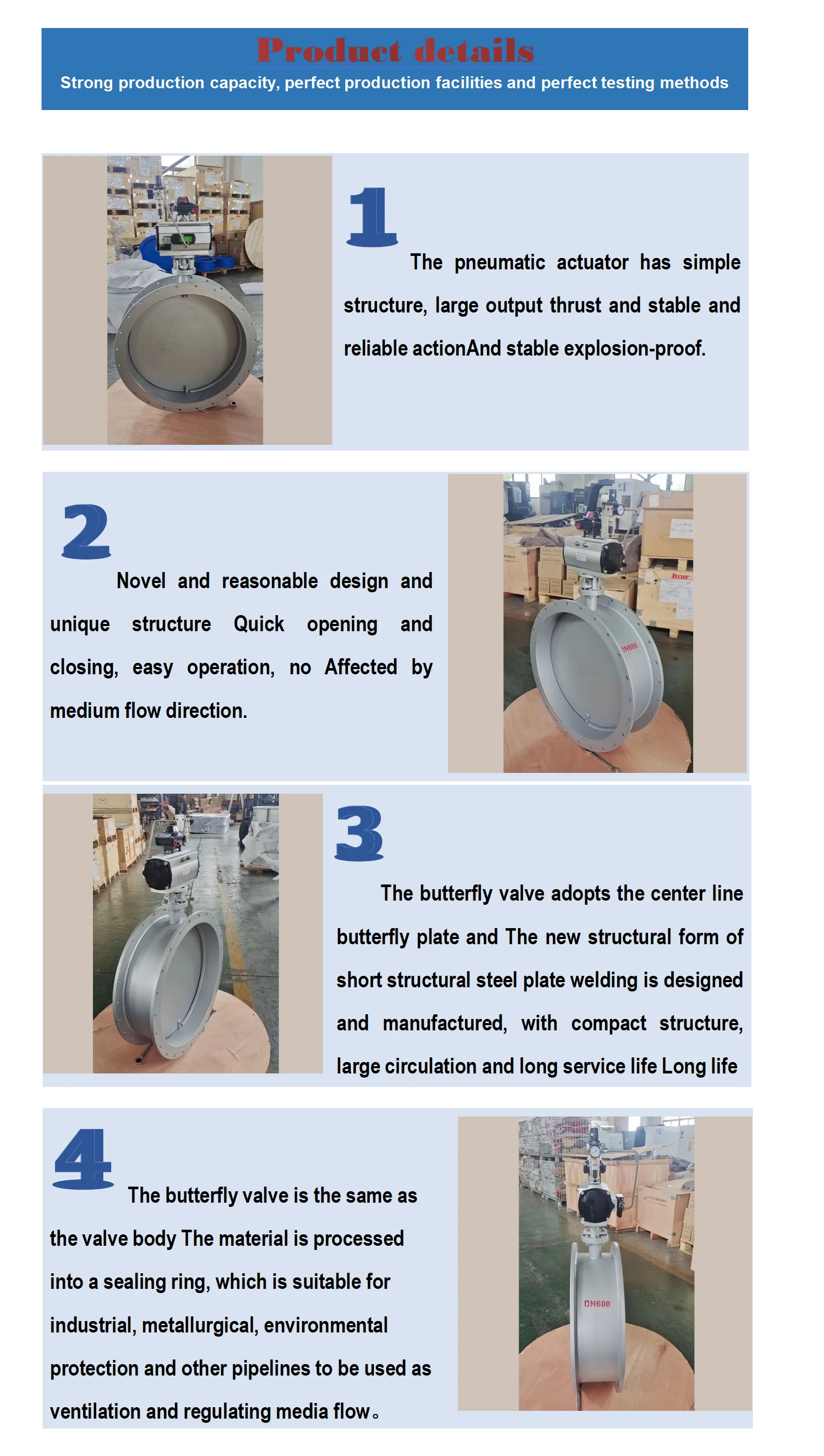 Dn1200 Electric Ventilation Flue Gas Butterfly Valve Double Flange With ...