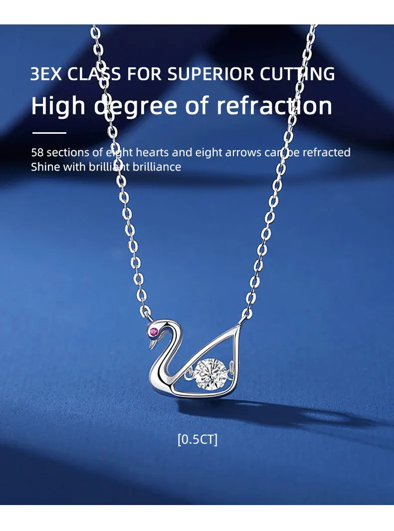 Luxury 925 Sterling Silver Moissanite Swan Pendant Necklace - Elegant ...