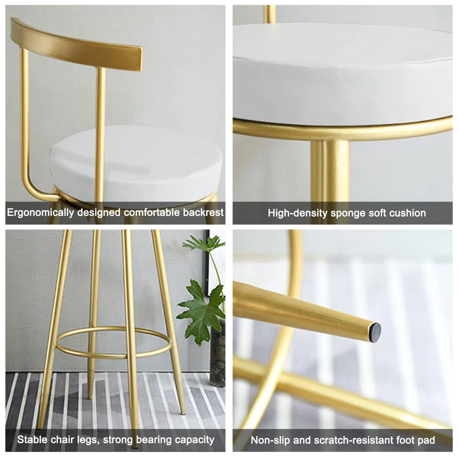 Modern Metal Bar Stool Chair Furniture High-leg Counter Gold Frame With ...