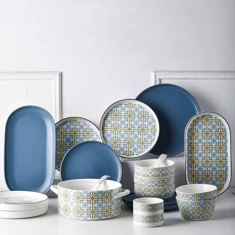 Light Blue Bohemia Ceramic Dinnerware Set Porcelain Kitchen & Tabletop ...