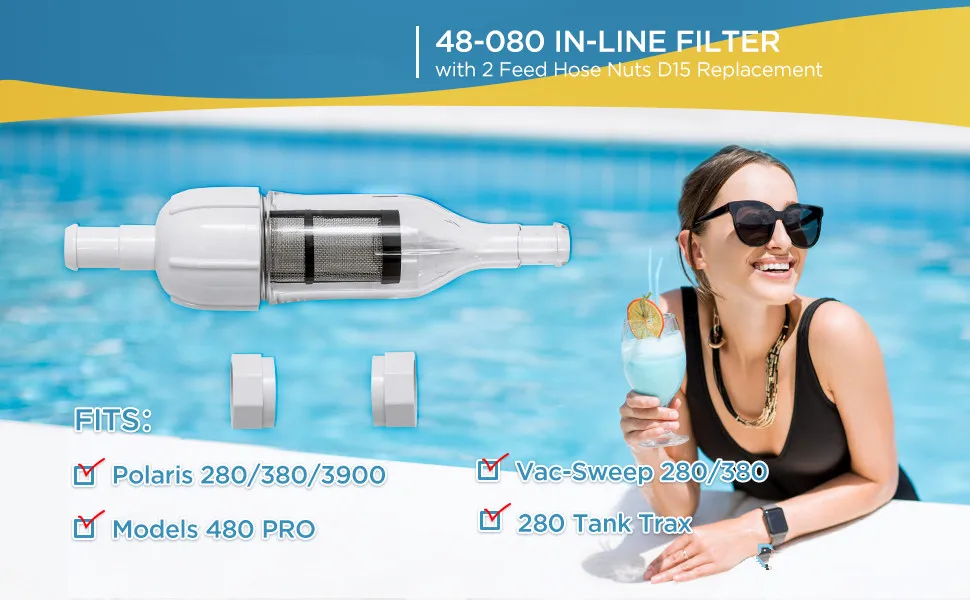 Pool Cleaner In-line Filter Assembly 48-080 With 2 Feed Hose Nuts D15 ...