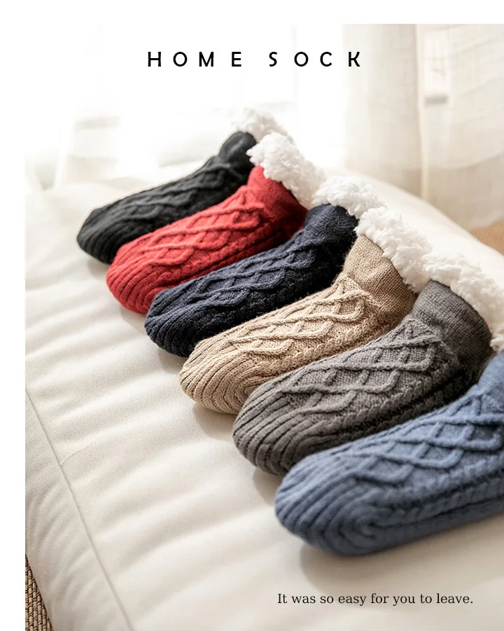 Winter Cable Knitted Home Indoor Socks Comfortable Sleeping Socks With ...