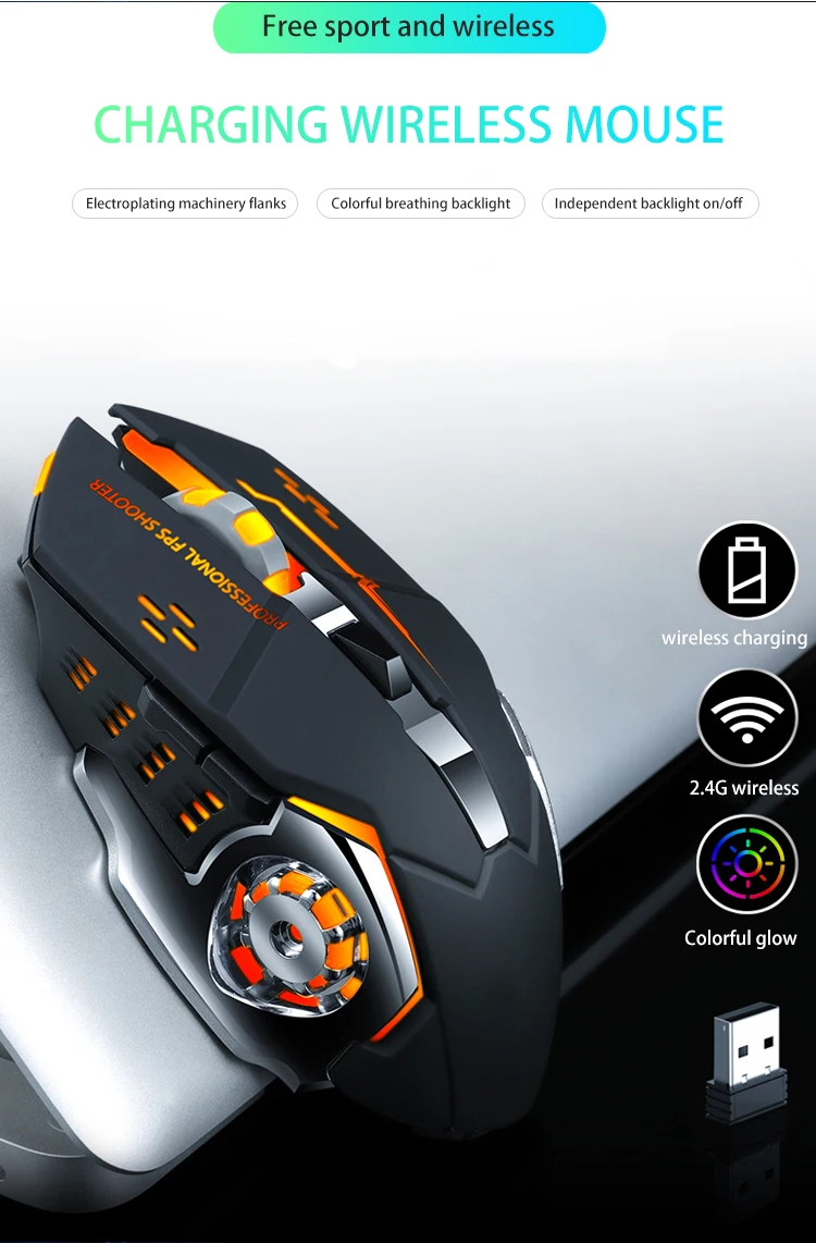 Portable Rechargeable Silent 2.4G Usb Optical 6D Computer RGB Led ...