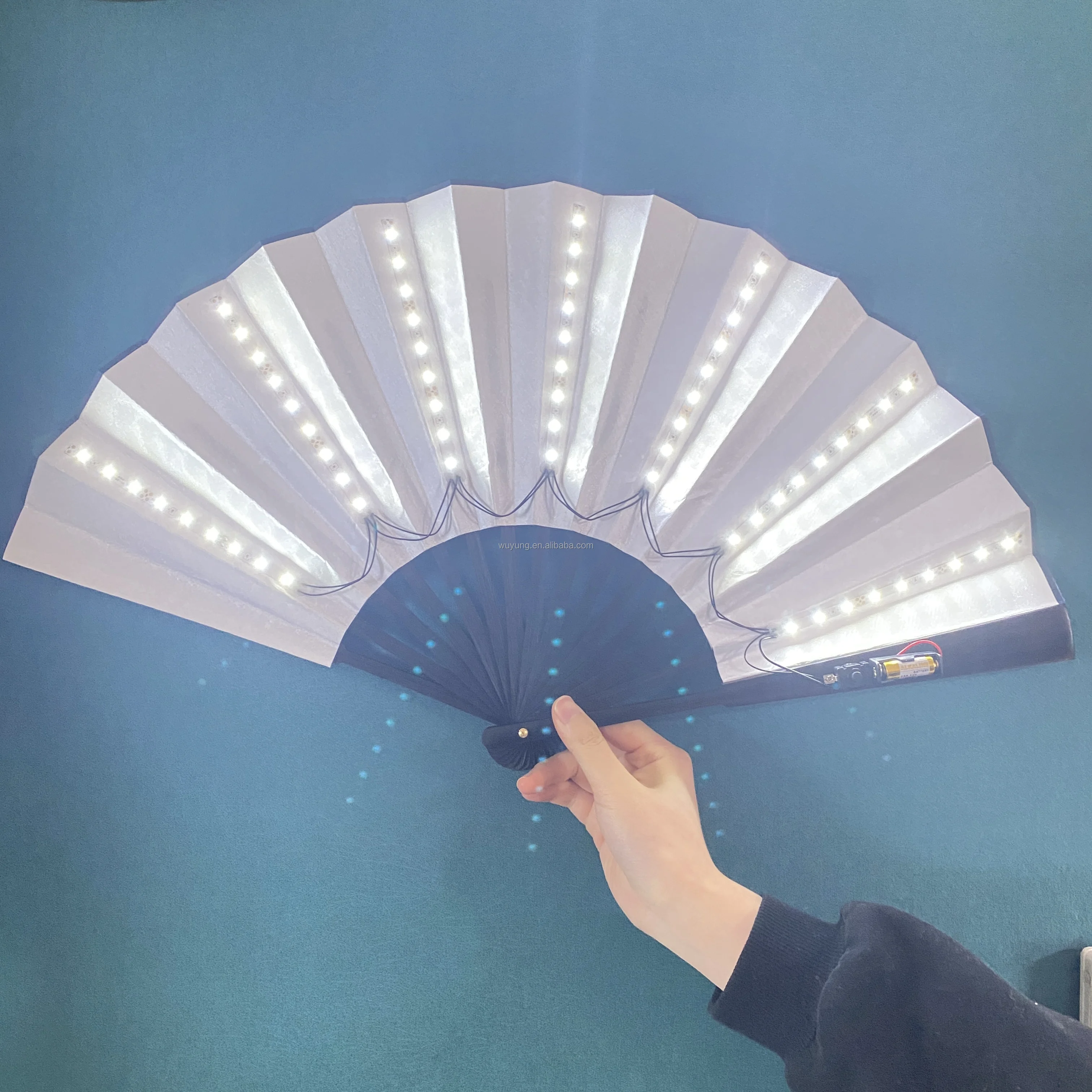 Stock Colorful 13ins Led Hand Fan Folding Light up Bamboo Decorative ...