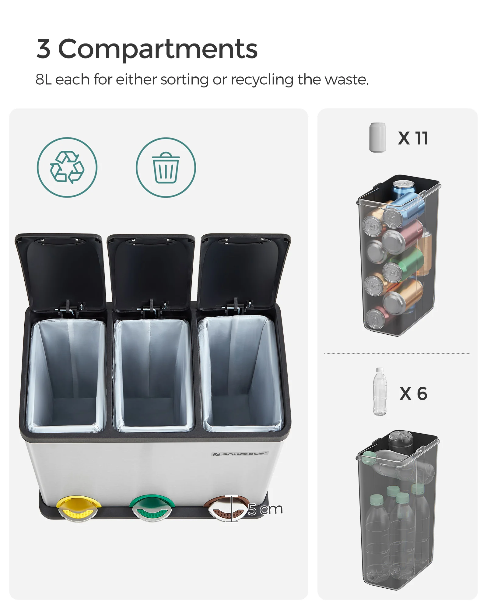 SONGMICS 24L Pedal Bin - Durable & Eco-Friendly Waste Bin