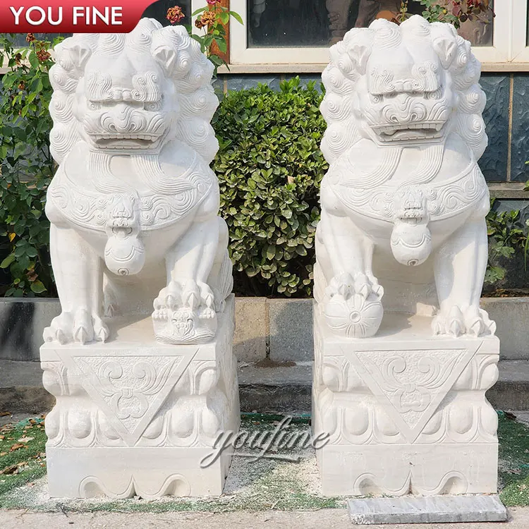 Traditional Chinese Style Life Size Marble Foo Dog Stone Statues ...