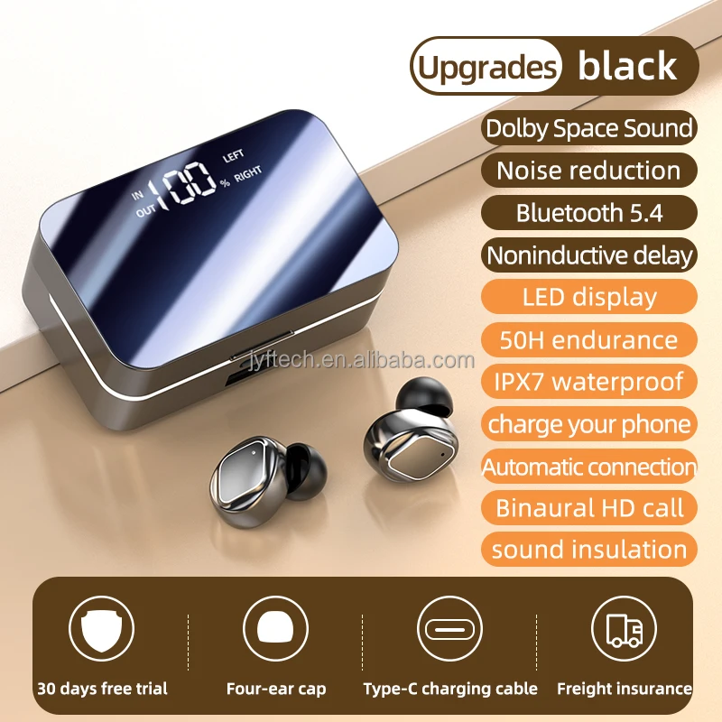 OEM LOGO Tws S30 Audifono LED Light Noise Canceling Earbuds Wireless Gaming Tws In-ear Earphones ...