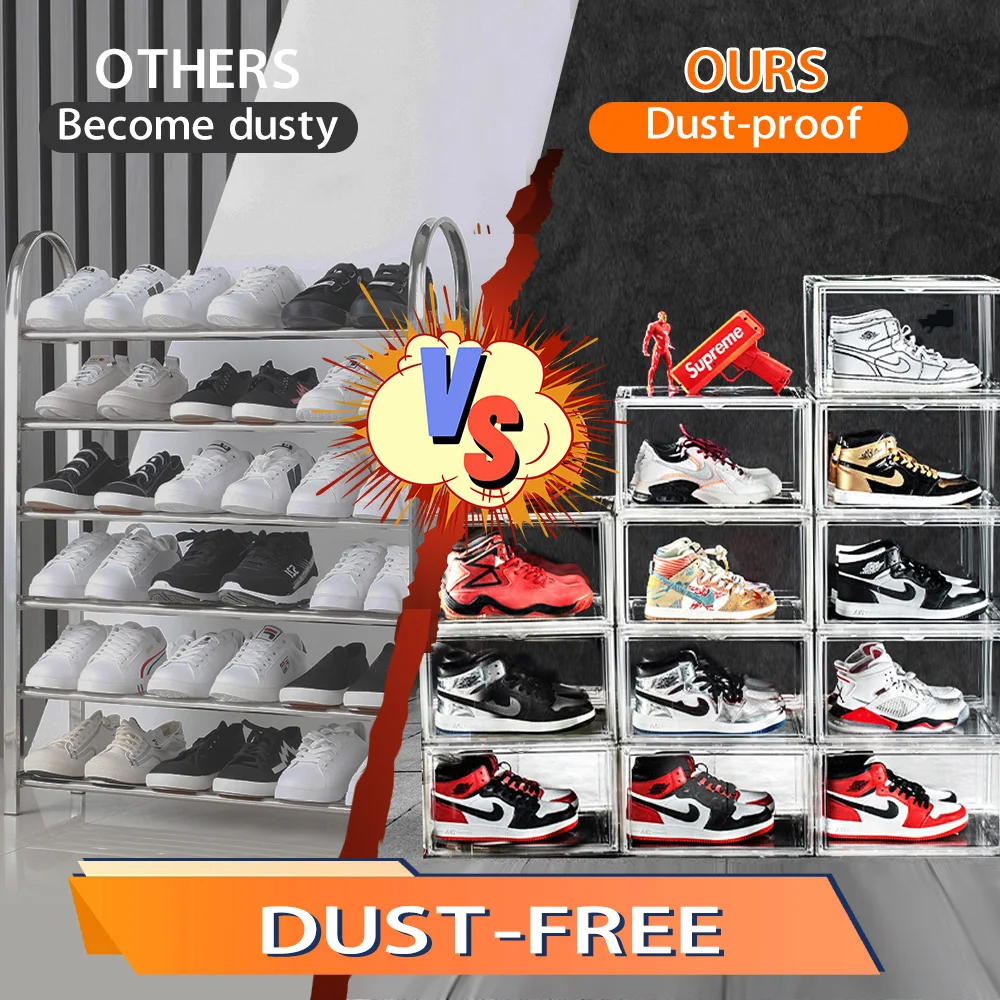 Acrylic Magnetic Drop Side Open Door Shoe Storage Container Box ...