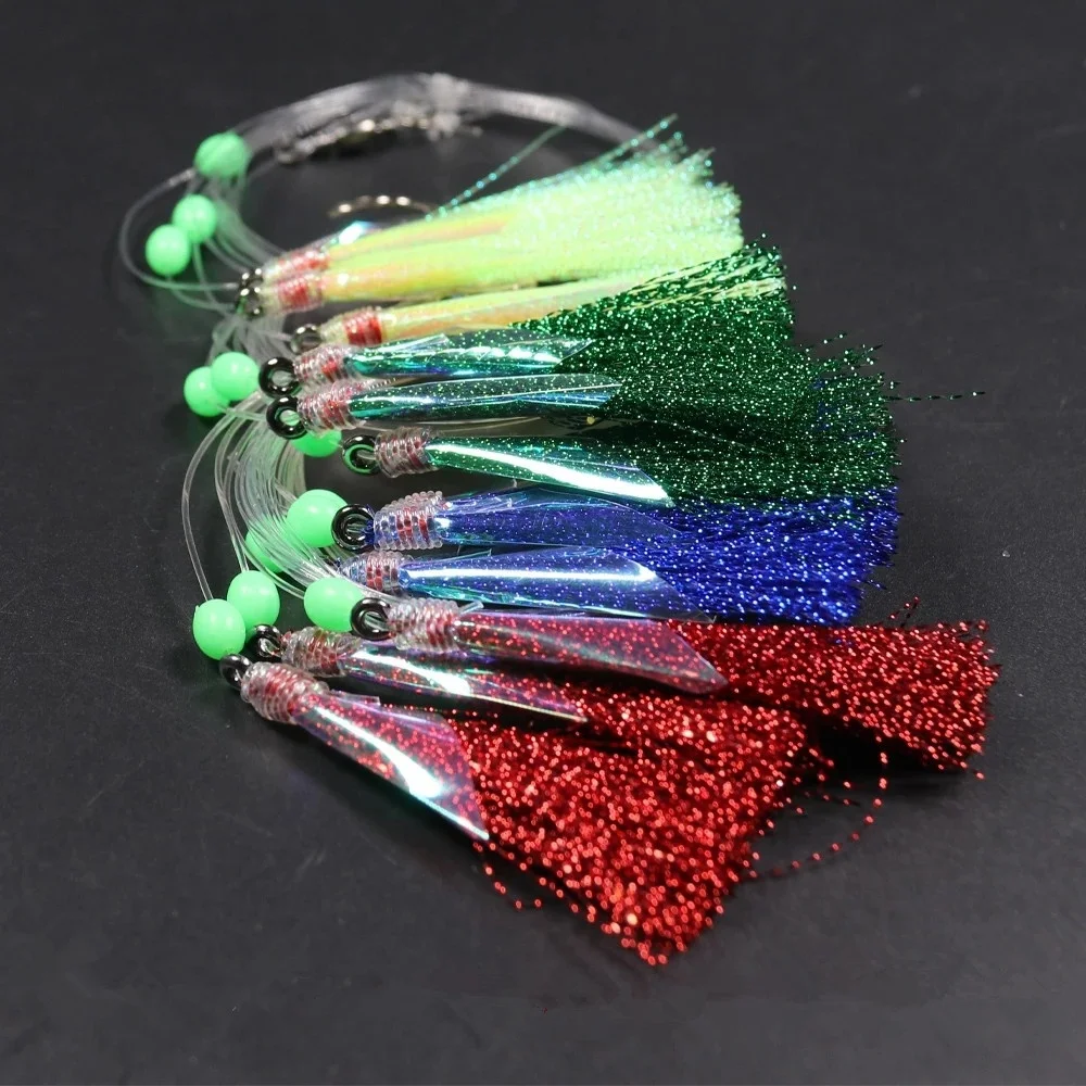 Seawater Fishing Sabiki Rigs 2/3 Hooks Big Flasher Rig Fish Skin Sabiki ...