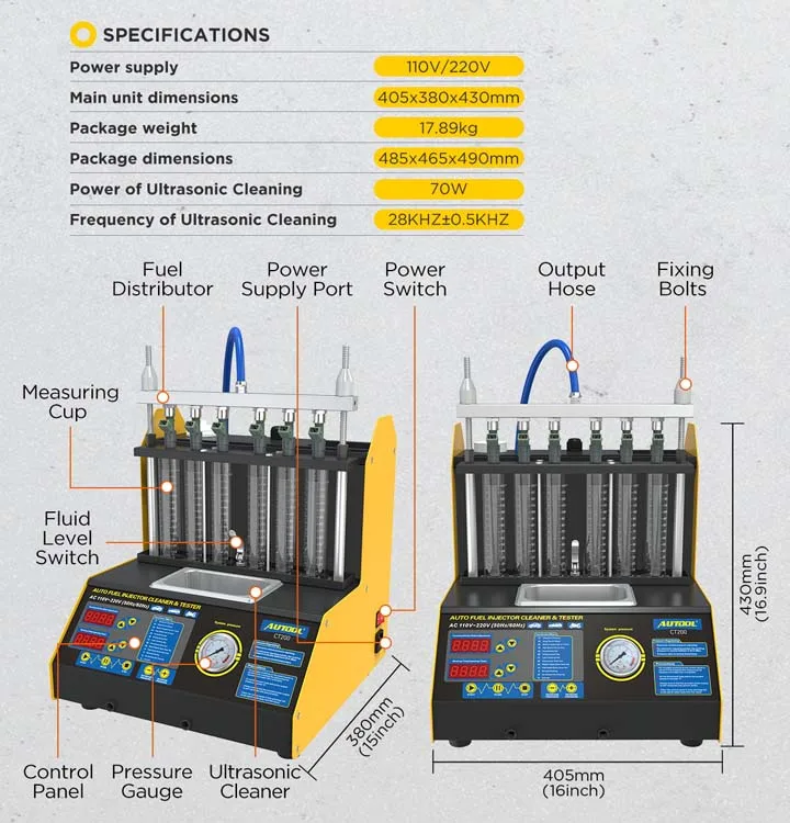 Autool Ct200 Ultrasonic Fuel Injector Cleaning Machine Tester Injector ...