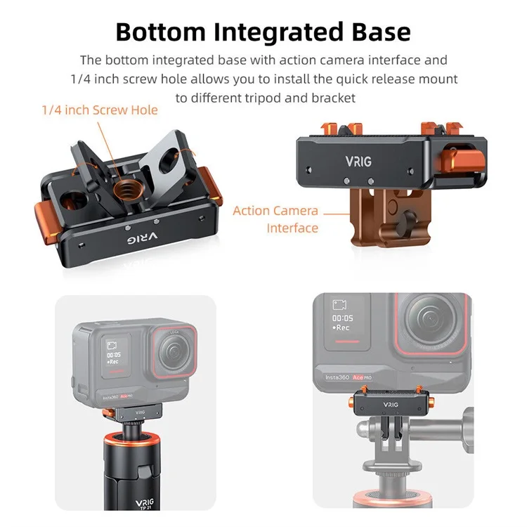 VRIG AC07 Sport Camera Quick Release Mount Magnetic Adapter 1/4'' Screw ...