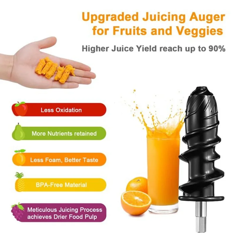 Picberm Black Horizontal Slow Juicer - Cold Press Masticating Juicer