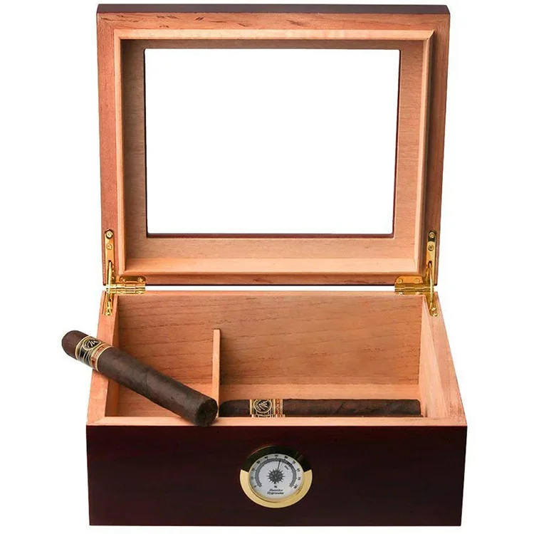 Luxury Wooden Cigar Humidor Glass Top Cedar Wood Lined Cigar Storage ...
