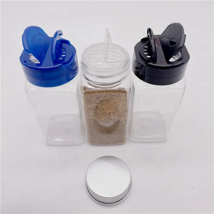 Clear Plastic Condiment Shaker Bottle 4oz Square Spice Bottler With ...