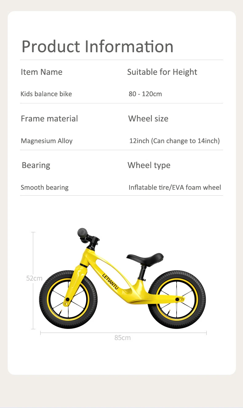12 Inch Kids Balance Bike Children Mini Balance Bike Two Wheel Bike ...