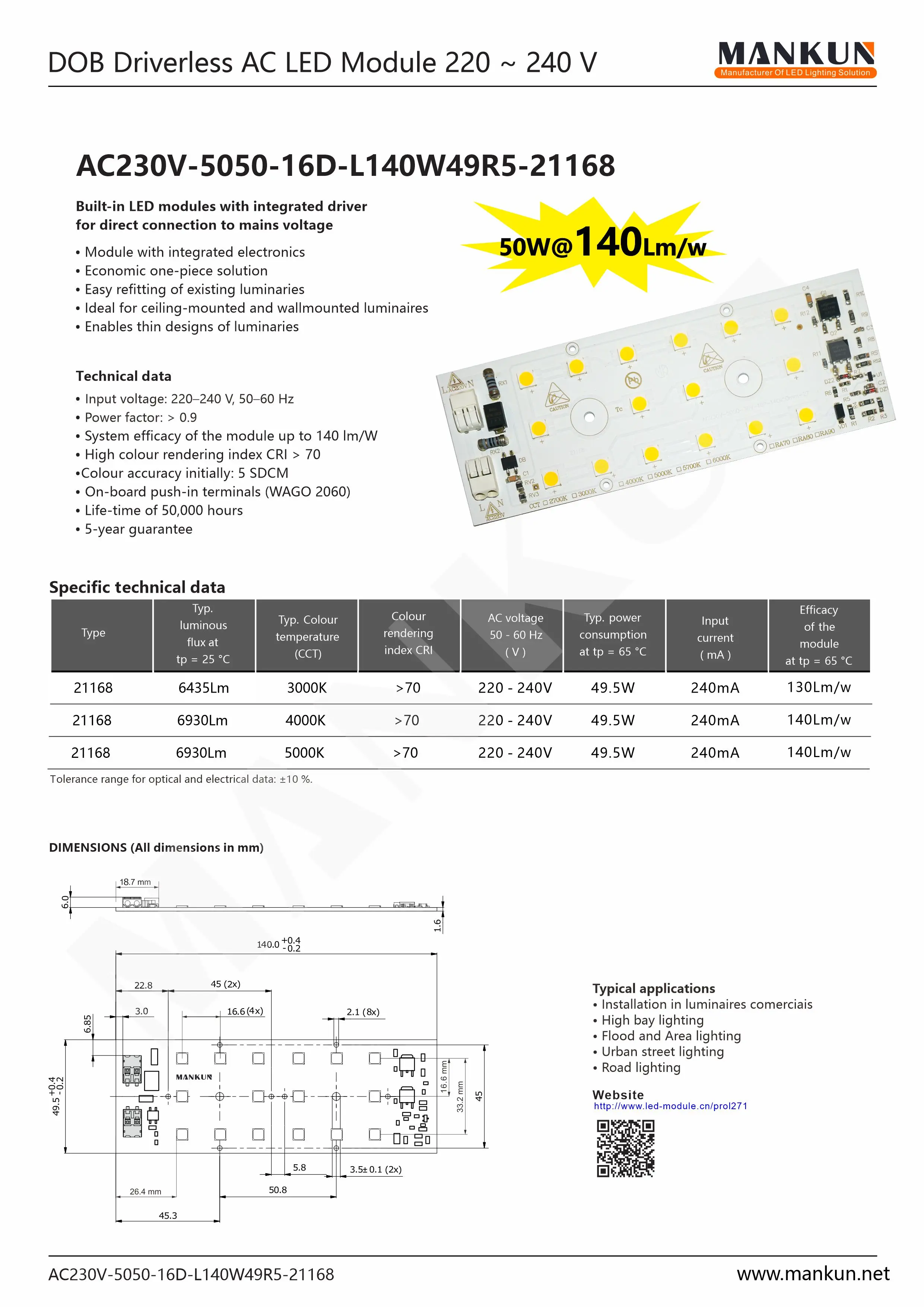 SKD AC 230V 50W Driverless DOB LED Light Module White PCB for ...