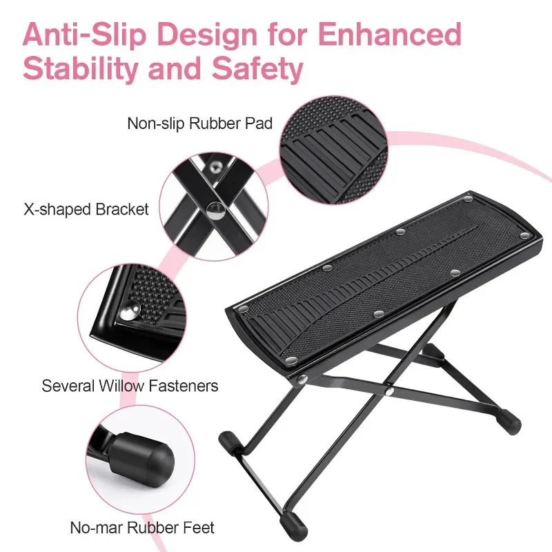 Pedicure Foot Rest 6 Heights Adjustable Foot Stand Foldable Non-Slip ...