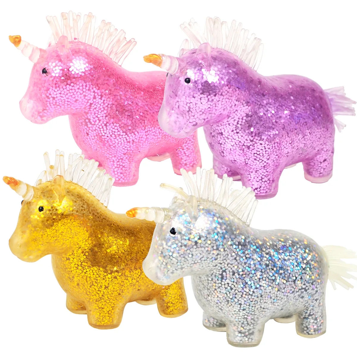 Kawaii Mini Rainbow Unicorn Fidget Toy Golden Powder Colored Beads ...