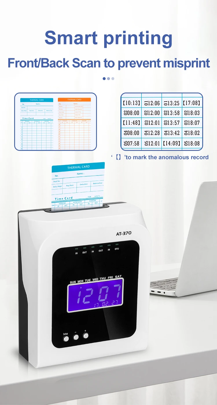 Thermal Card Punch Time Recorder with Built-in Battery Support