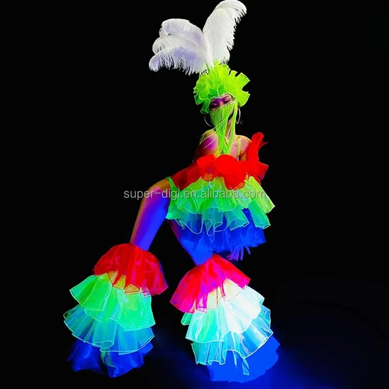 Fluorescent Color Creative Stage Costumes Feather Headdress Bikini ...