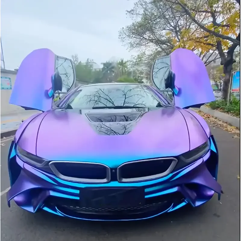 Holographic Laser Blue Car Vinyl Wrap DIY Air Release Adhesive PVC Film ...
