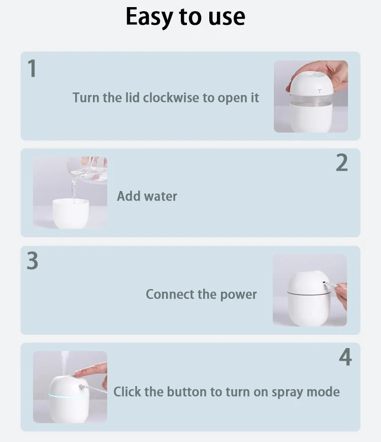 220ml H2o Mini Cup Spray Mist Humidifier Double Wet Aroma Essential Oil ...