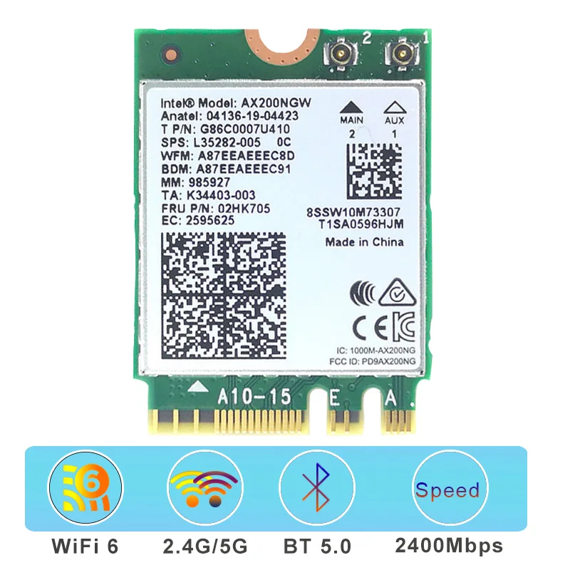 Dual Band Wifi 6 Wireless 2400mbps AX200NGW NGFF M.2 Card