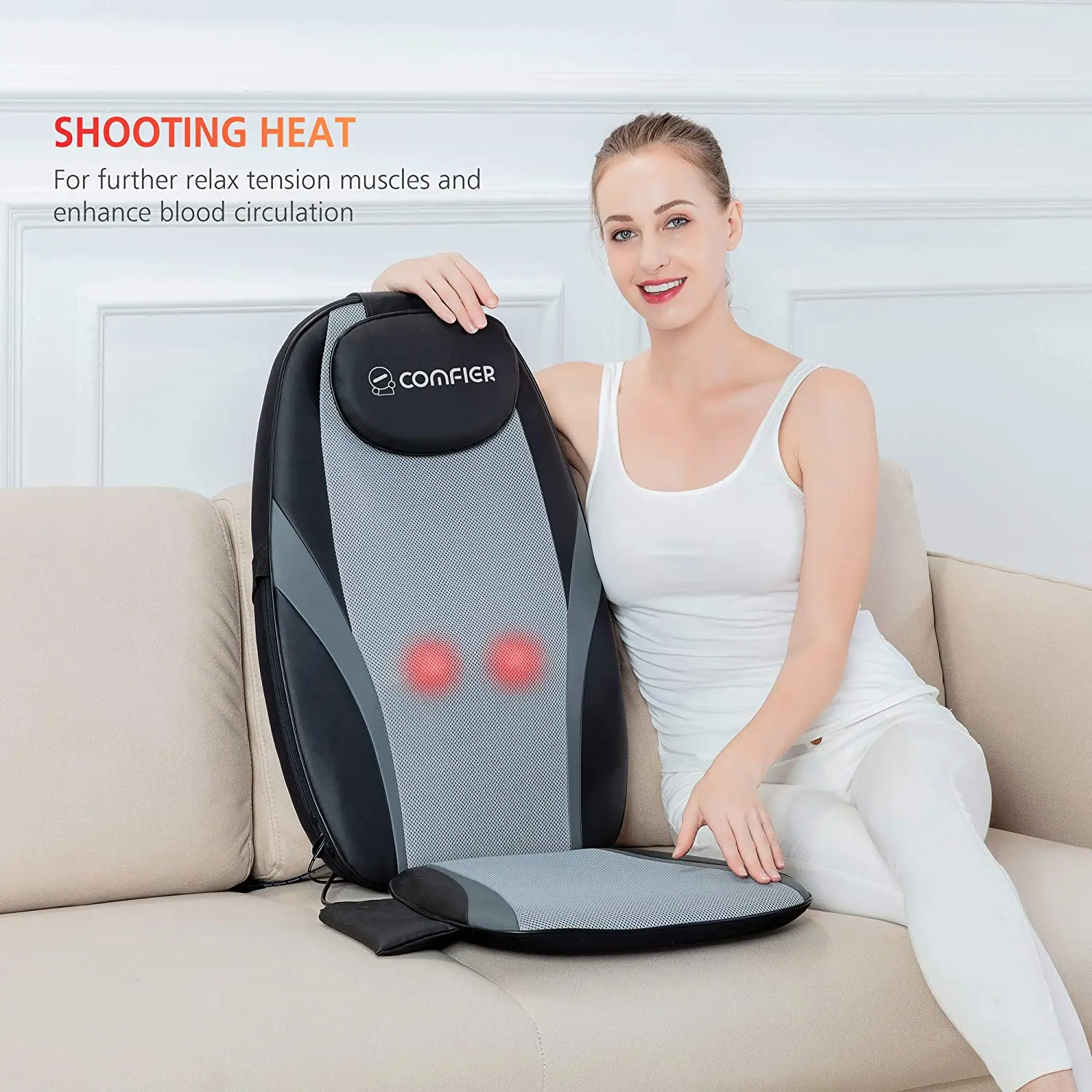 COMFIER Back Massager With Heat - Shiatsu Massage Cushion for Back ...