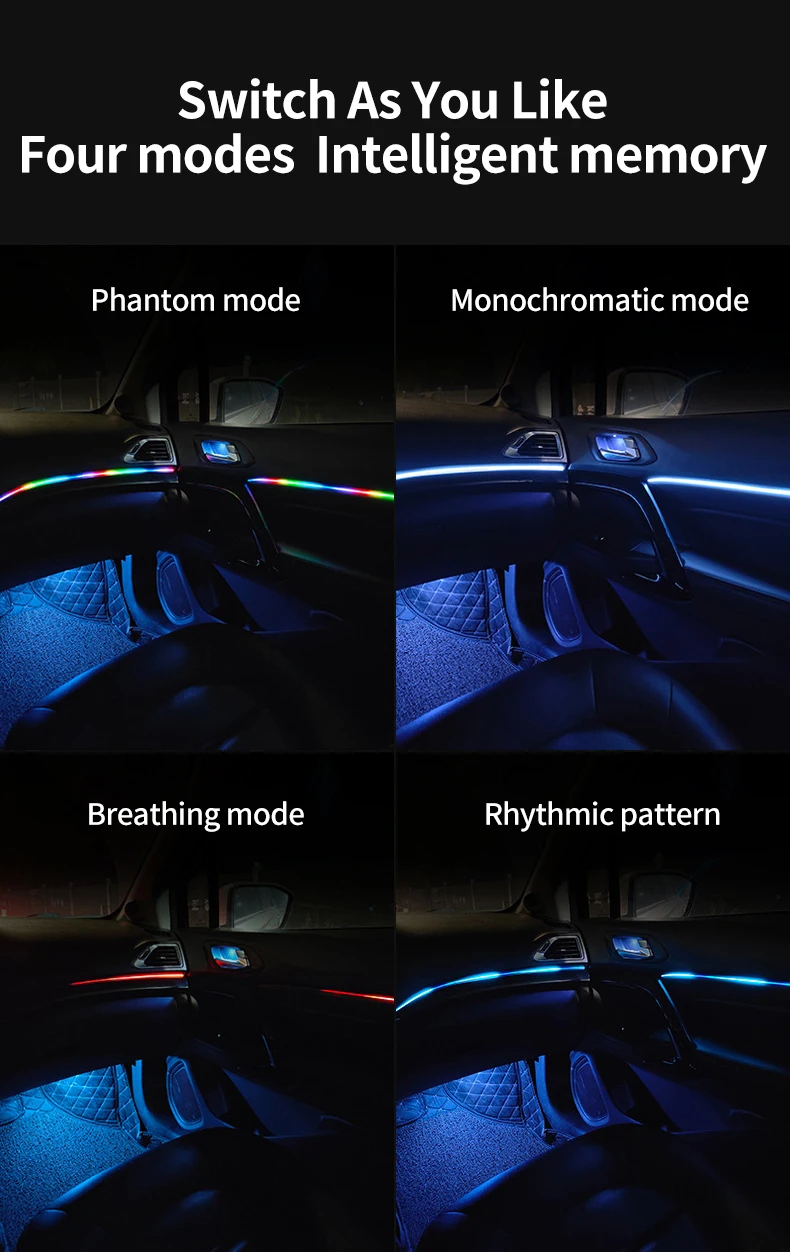 18 In 1 12v Universal Symphony/rgb App Control Ambient Decorate Car Led ...