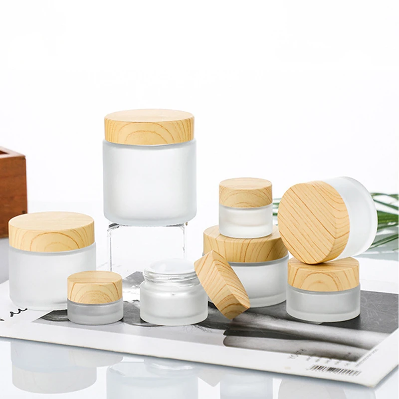 Wooden Cover Cream Frosted Glass Bottle Cosmetic Eye Cream Facial Mask ...