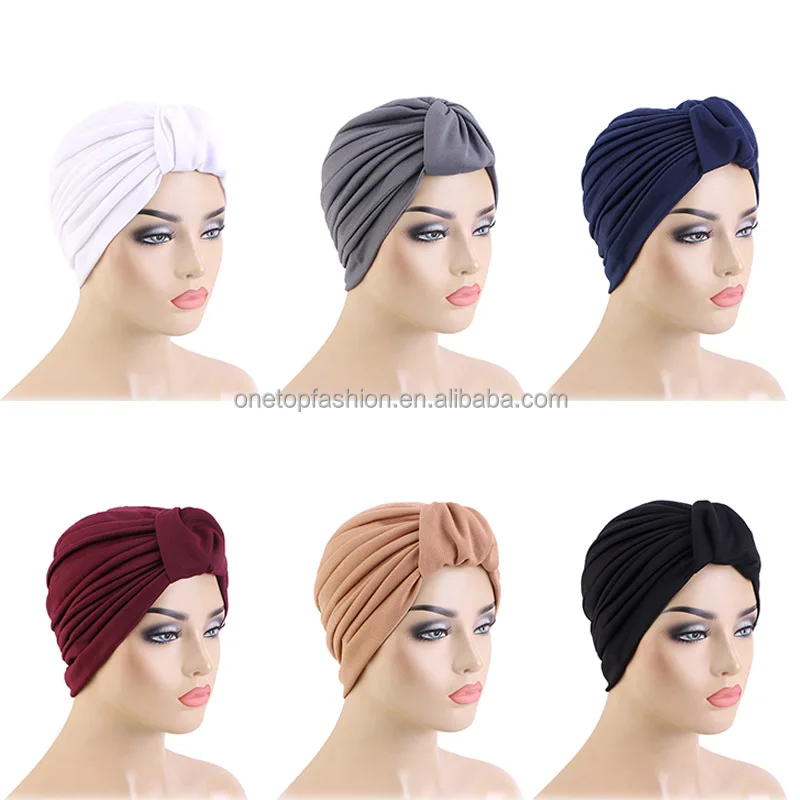 New African Turban Head Wrap Big Knot Muslim Turban Hats Twisted Head ...