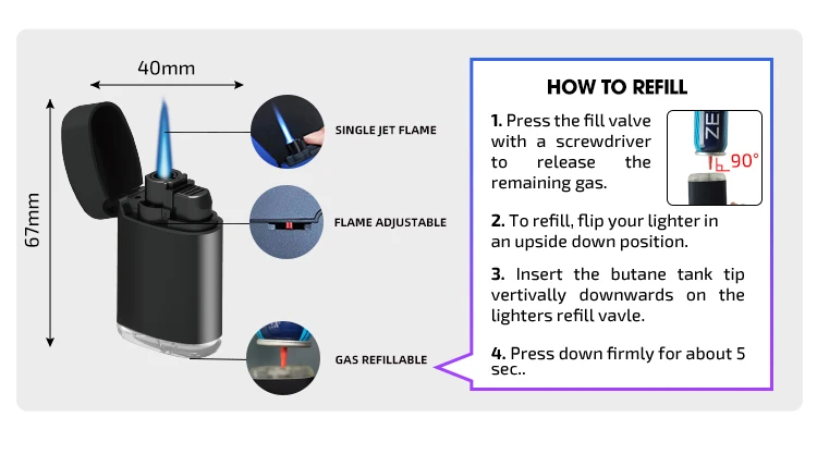 Zengaz Zl-3 Novelty Design Gas Windproof Refillable Jet Flame Torch ...