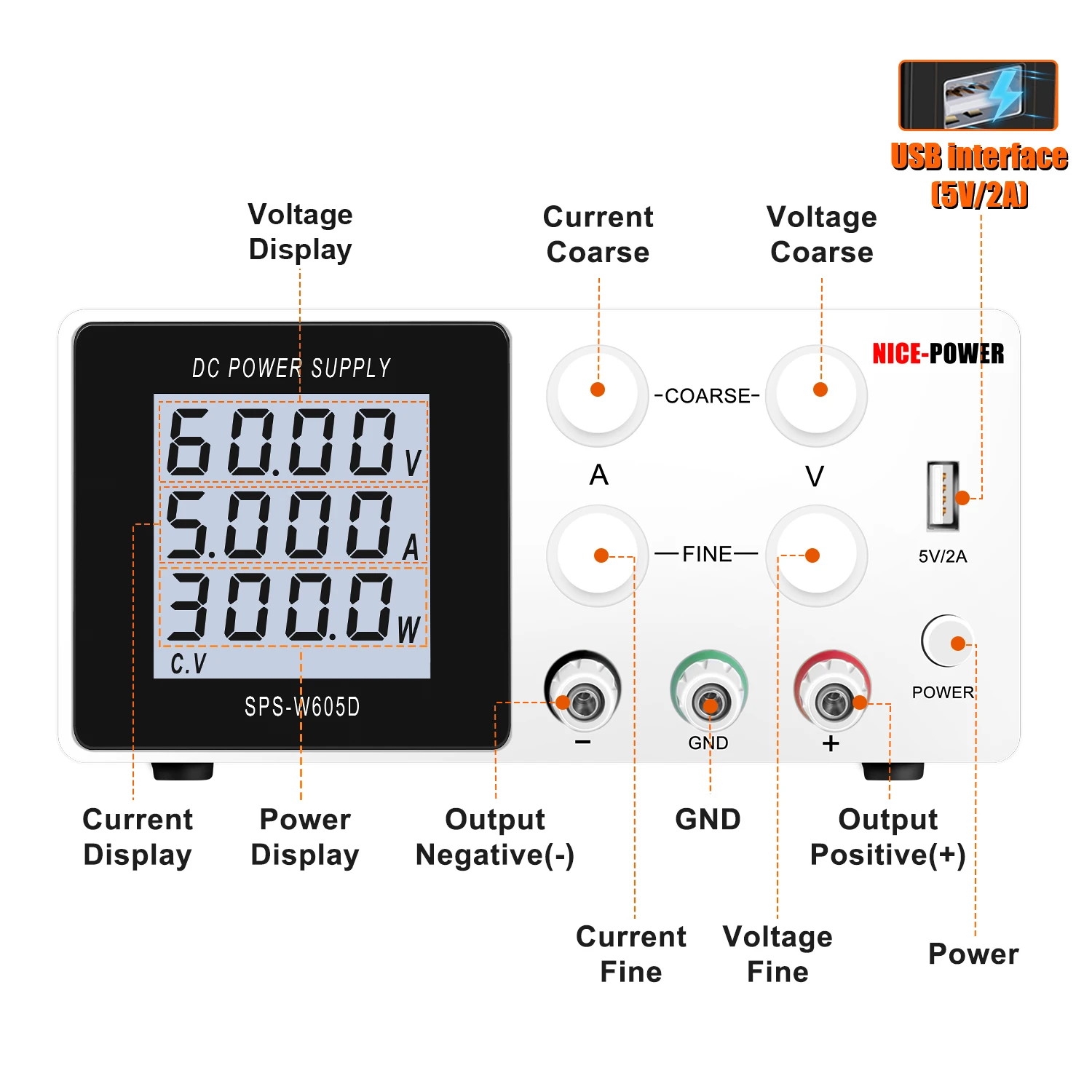 Nice-power Sps-w605d 60v 5a Lcd Four-display Dc Power Supply Laboratory Teaching Electronic ...