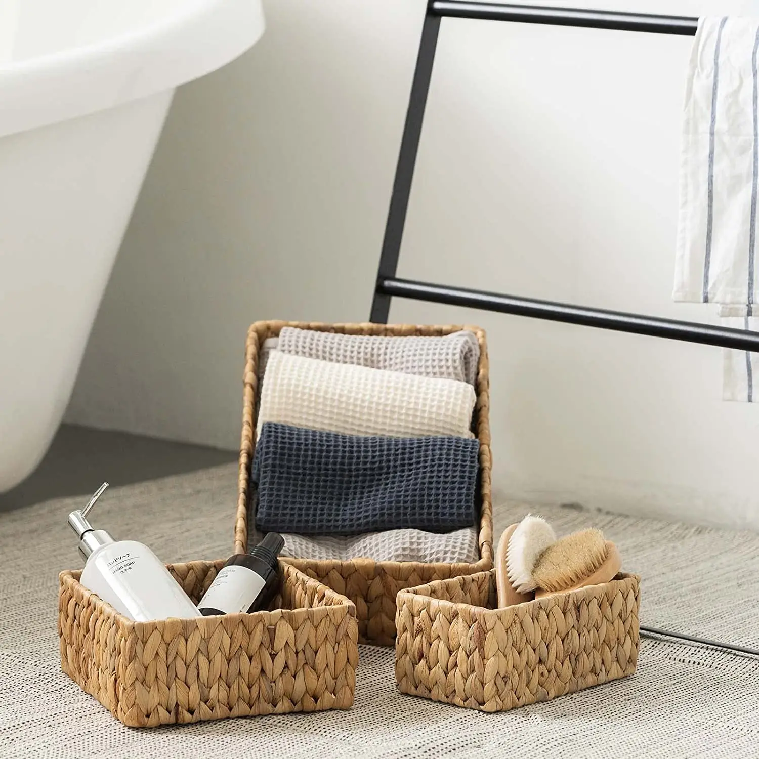 Handmade Natural Water Hyacinth Wicker Baskets for Storage Shelves ...