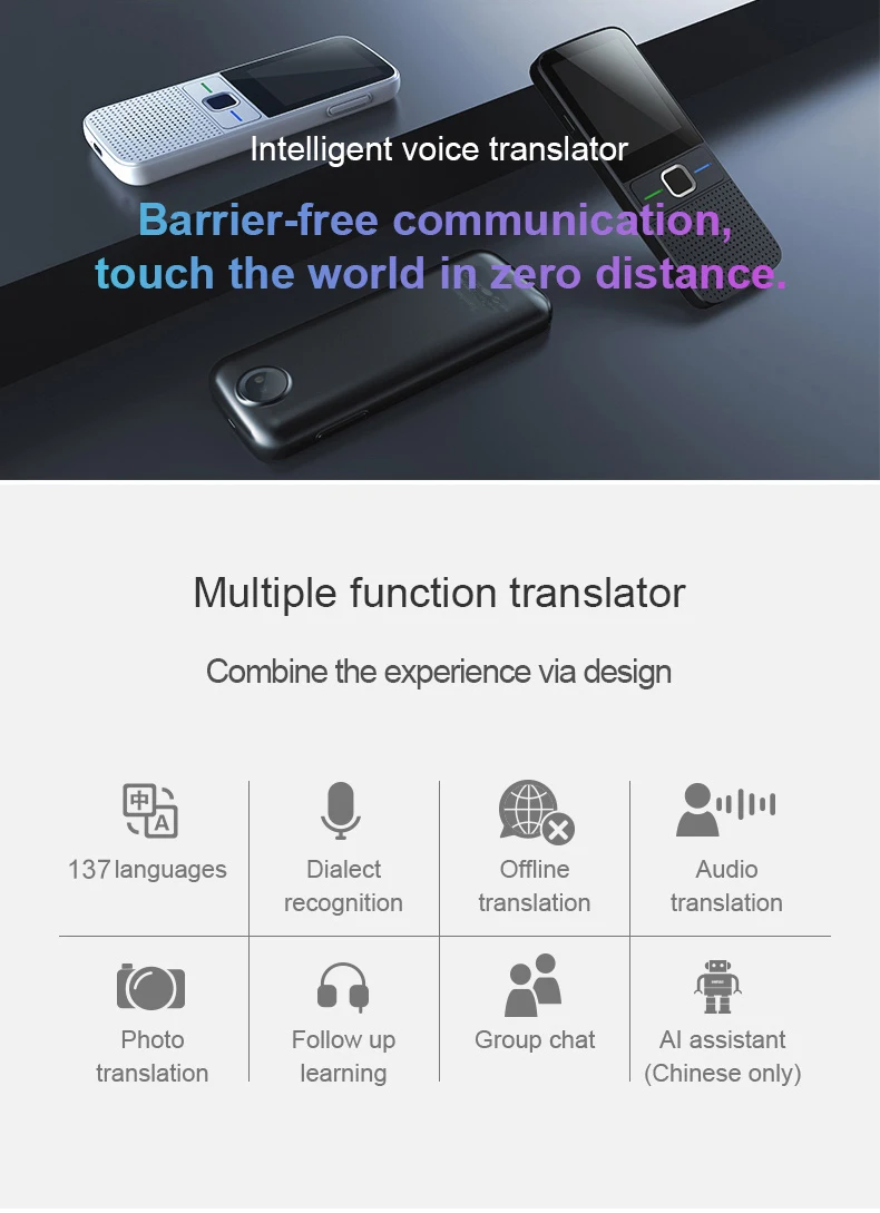Portable Voice Translator 137 Online Languages Offline Instant Language Smart Translator T10 ...