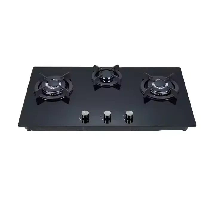Black 3-Burner Built-in Ceramic Gas Cooker Stove for Outdoor