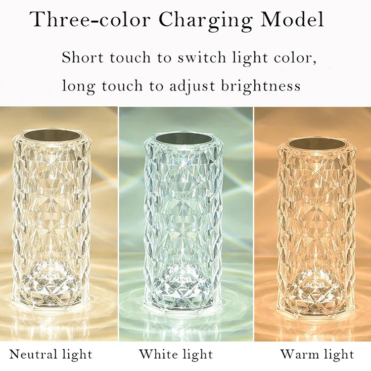 Dimmable Table Lamp Crystal Acrylic Led Desk Lamps Usb Rechargeable ...