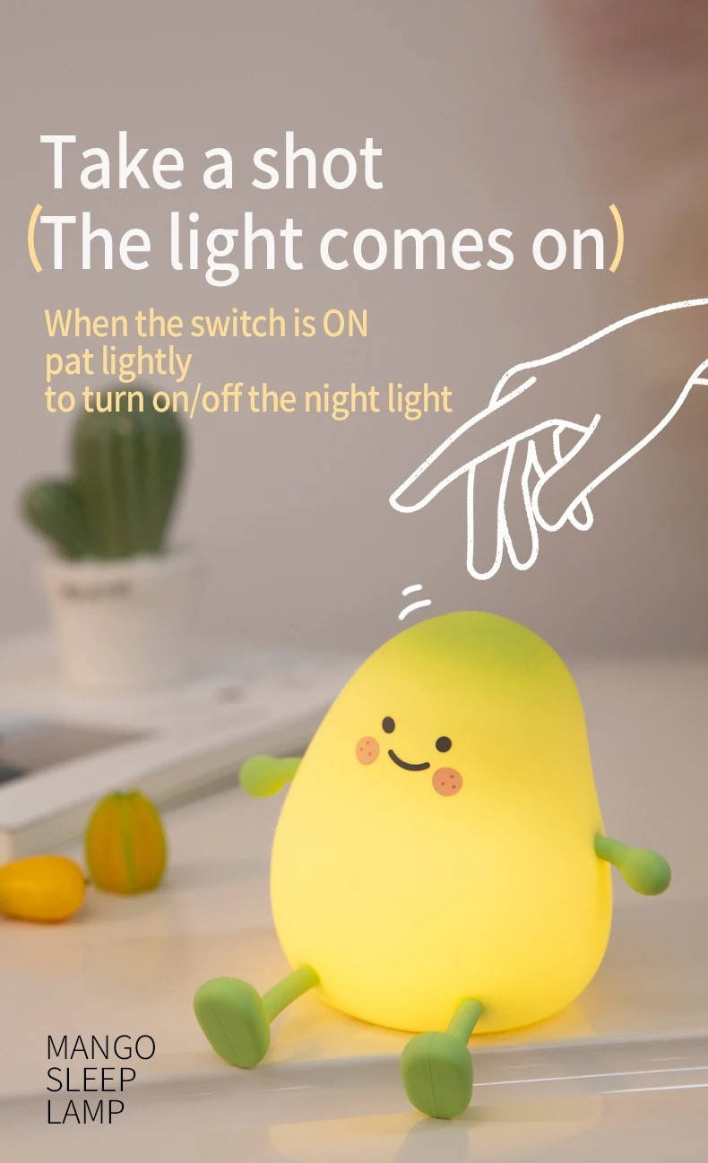 Mango Fruit Night Lamp - Cute Silicone Light for Kids
